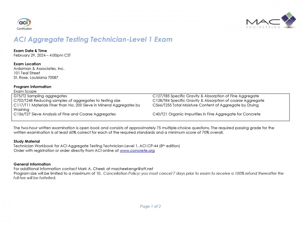 Louisiana Chapter ACI - Public Announcements